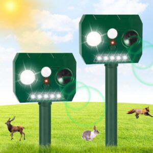 2pcs ultrasonic animal repellent cat deterrent outdoor solar animal repellent with motion detection&led flash lights animal deterrent devices to repel squirrel raccoon skunk dog repellent for yard