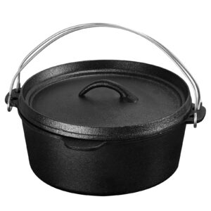 SHINOSKE Camping Dutch Oven,Pre-Seasoned Cast Iron Dutch Oven Pot with Lid,Metal Handle for Campfire Cooking Braising,Broiling,Frying,Bread Baking,Camping Cookware for Indoor & Outdoor Use,Black