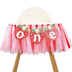 strawberry one high chair banner - berry sweet first birthday party decorations,one red strawberry banner,sweet 1st birthday cake smash party decor,strawberry girl birthday photo props