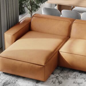 Valencia Nathan Nappa Leather Couch - 3 Seats with 2 Chaises - 100% Full Aniline Leather Modern Sectional Sofa for Lounge and Living Room Solid Wood Frame and High-Resilience Foam (Caramel Brown)