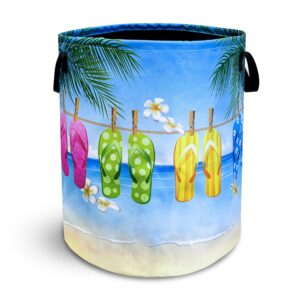 hawaii beach flip flops laundry basket seaside foldable oxford cloth funny tote bag laundry hamper clothes storage bucket toy organizer for bathroom/laundry storage/bedroom 18.9x16.5 inch