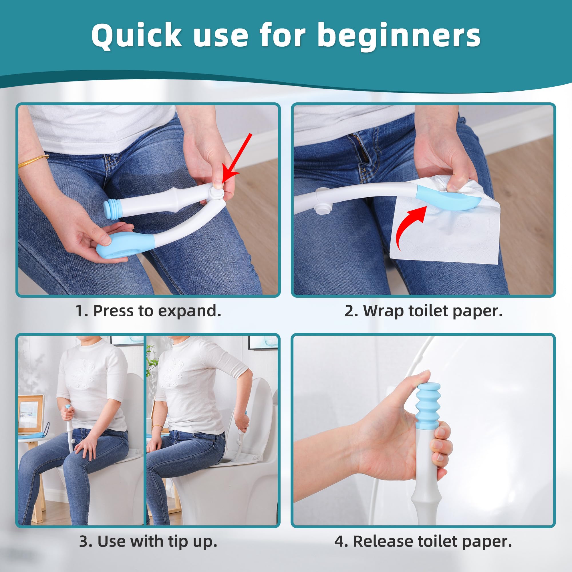 Portable Toilet Aids for Wiping - 15.7” Press to Fold Long Reach Comfort Bottom Buddy Wiping Aid - Travel Butt Wiper for Disabled,Elderly,Pregnant