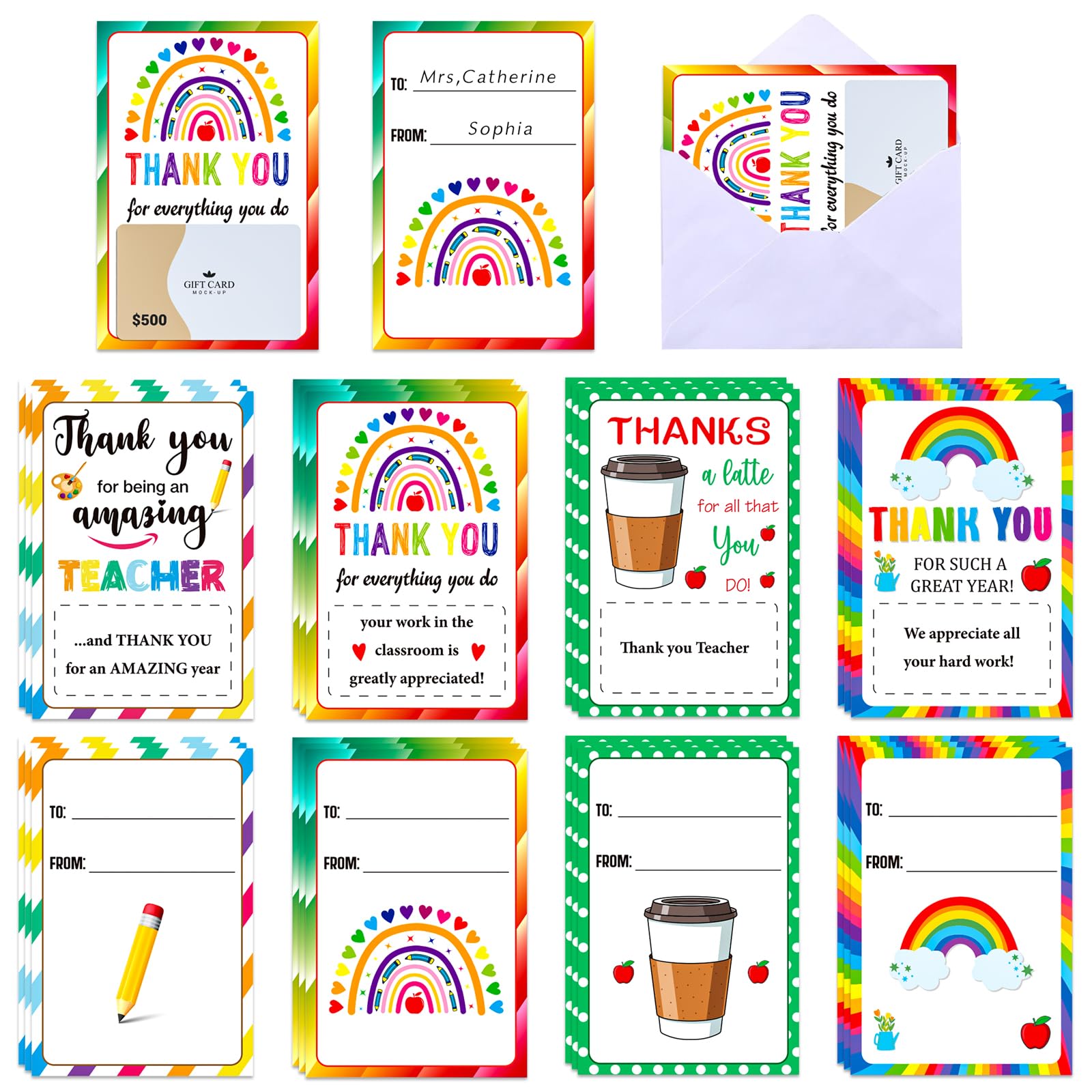 JUESMOS 12 Pack Teacher Gift Card Holder Teacher Appreciation Gift Cards Holder Teacher Money and Gift Card Sleeves Teacher Coffee Gift Card for Teacher Appreciation Week End of Year Graduation Gifts