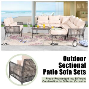 PatioFestival 7 Pieces Patio Furniture Sets All-Weather Outdoor PE Wicker Rattan Sectional Sofa Conversation Set with Thick Cushions and Coffee Table(Beige)