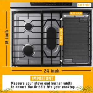 Cast Iron Reversible Grill/Griddle Set with Press, Scraper & Mitts - Pre-Seasoned, Non-Stick - 16.75" x 9.5" - Gas Stove, Grill, Camping, Indoor and Outdoor Cooking