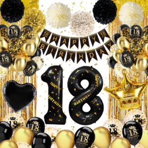 18th birthday decorations black gold, 18th birthday party decorations boy gril with 18th birthday balloons, happy 18th birthday decorations, foil curtain for 18 year old birthday decorations her him