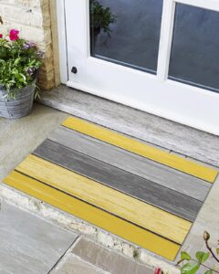 farmhouse front door mat, non - slip absorbent door entry mats, wood grain doormats indoor/outdoor entrance small rugs, country yellow gray rustic doormat - easy to clean floor mats for home 24x36 in