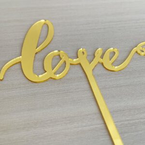 OIXCMNJQ Mirror Gold Love Cake Topper for Wedding Reception/Engagement/Bridal Shower/Anniversary/Birthday/Bachelorette/Confession Cake Topper Decor, Acrylic