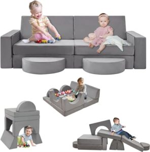 lezastar modular kids play couch, play couch sofa for kids,kids modular couch for bedroom playroom, kids couch building fort for boys and girls, grey