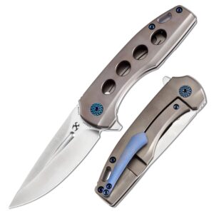 kansept cassowary premium pocket folding knives for men edc pocket knife 2.9'' satin cpm s35vn blade excellent folding knife with bronzed anodized titanium handle edc k2065a5