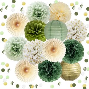 olive sage green tissue paper pom poms sage green party decorations sage gold confetti dots scatter table decor for women girls sage olive green birthday baby shower bridal shower wedding party decor