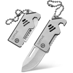 yuppme 2-pack mini keychain knife, small keychain knife for men women, folding pocket knife, portable box cutter with bottle opener