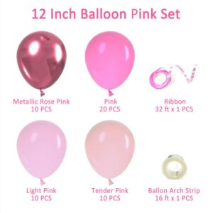 VIKWER 50pcs Pink Balloons, 12 inch Metallic Pink Latex Balloons, Pink Balloons for Birthday Baby Shower Wedding Party Balloon Arch