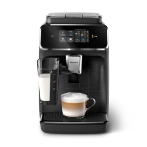 philips series 2300 fully automatic espresso machine - 4 hot drinks, fast clean, 40% quieter silentbrew, aquaclean filter, matte black (ep2330/10)