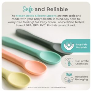 Mason Bottle Silicone Baby Spoons (2-Pack) - Feeding Spoons for Babies 6-12 Months & Up - BPA-Free, Non Toxic Baby Spoons - Baby Puree Spoons, Infant Utensils w/Case (Teal & Grey)