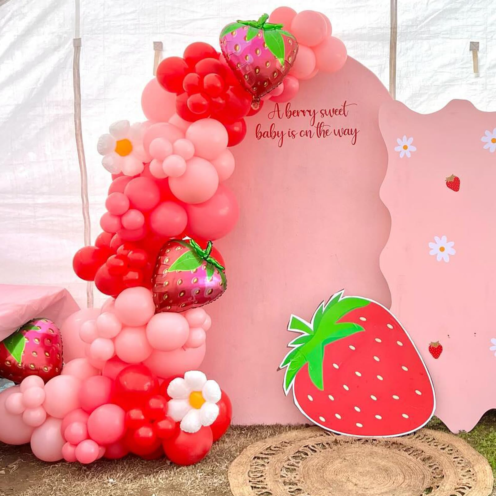 Strawberry Balloon Garland Arch Kit-18inch Size Strawberry with Daisy Foil Balloons for Sweet Girl Berry First Themed Birthday Party Supplies(Strawberry and Daisy)