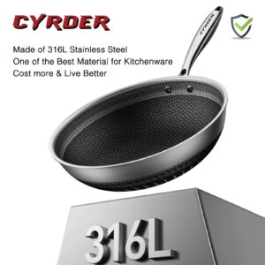 Cyrder Hybrid Nonstick 12.5Inch 316 Stainless Steel Pan, PFOA Free Wok, Dishwasher Oven Safe, Stay Cool Handle Skillet, Works with Induction Cooktop/Ceramic/Gas/Electric Stovetop