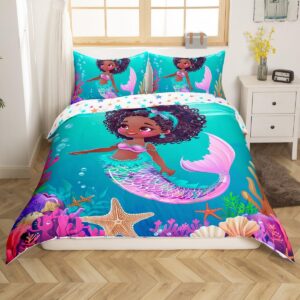 erosebridal black mermaid comforter cover twin black princess girl bedding set cute ocean mermaid bed set for little girls american african duvet cover marine life room decor 1 pillow case