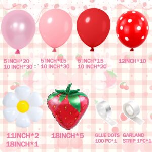 Strawberry Balloon Garland Arch Kit-18inch Size Strawberry with Daisy Foil Balloons for Sweet Girl Berry First Themed Birthday Party Supplies(Strawberry and Daisy)