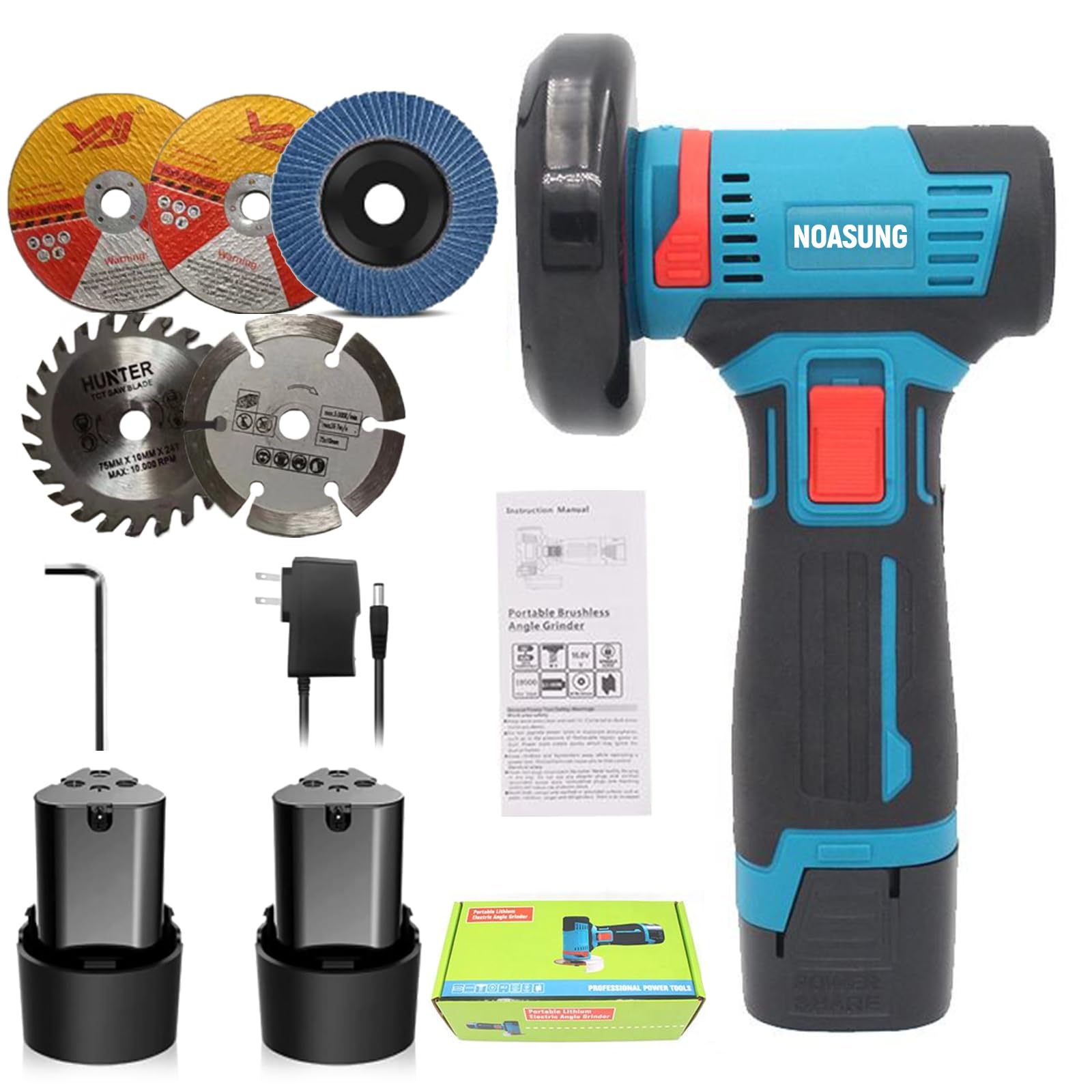 Brushless Angle Grinder, 16.8V Battery Cordless Angle Grinder Mini Portable Electric Polishing Cutting Tool with 2 Batteries,5 Discs, Best for Metal, Wood, Thin Steel, Pipe, Plastic and More