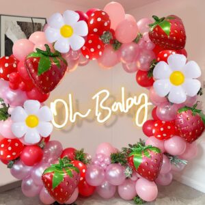 strawberry balloon garland arch kit-18inch size strawberry with daisy foil balloons for sweet girl berry first themed birthday party supplies(strawberry and daisy)