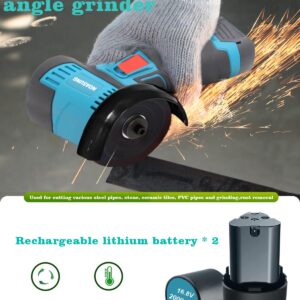 Brushless Angle Grinder, 16.8V Battery Cordless Angle Grinder Mini Portable Electric Polishing Cutting Tool with 2 Batteries,5 Discs, Best for Metal, Wood, Thin Steel, Pipe, Plastic and More