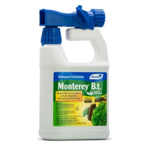 monterey - b.t. (bacillus thuringiensis) - ready to spray worm & caterpillar killer insecticide, omri listed for organic gardening - 31 oz