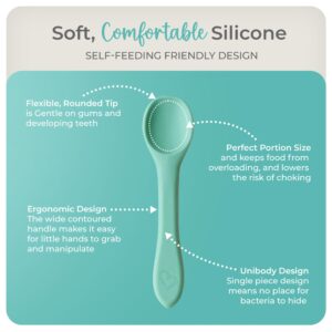 Mason Bottle Silicone Baby Spoons (2-Pack) - Feeding Spoons for Babies 6-12 Months & Up - BPA-Free, Non Toxic Baby Spoons - Baby Puree Spoons, Infant Utensils w/Case (Teal & Grey)