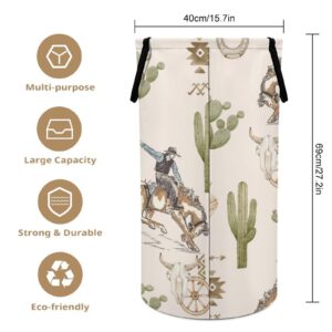 LNDDYTP Watercolor Cartoon Western Cowboy Laundry Hamper Dirty Clothes,Rustic American Western Desert Cactus Horse Cow Skull Large Laundry Basket Storage Basket For Bathroom 15.7W"" X27.2H""