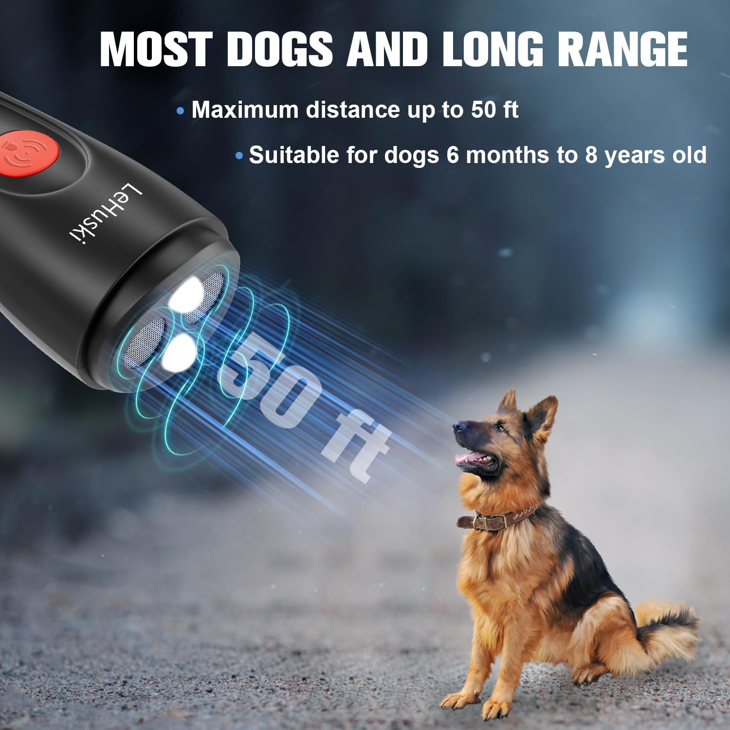 LeHuski Anti Barking Device Rechargeable Ultrasonic Dog Bark Deterrent Stops Bad Behavior Up to 50 Ft Effective Control Range Safe Humane for Indoor Outdoor Use Black