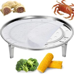 round steamer rack 1pcs with silicone steamer liners, stainless steel food steamer basket with removable stand for steamer cooking, instant pot steamer basket for vegetables dumplings fish and seafood (round-6.9inch/17.5cm)