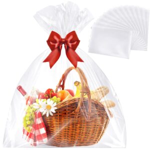 sinload 12 pcs 50" x 56" cellophane gift bags extra large cellophane bags clear basket bags for gift baskets, jumbo big opp plastic cellophane wrap large size clear gift bags