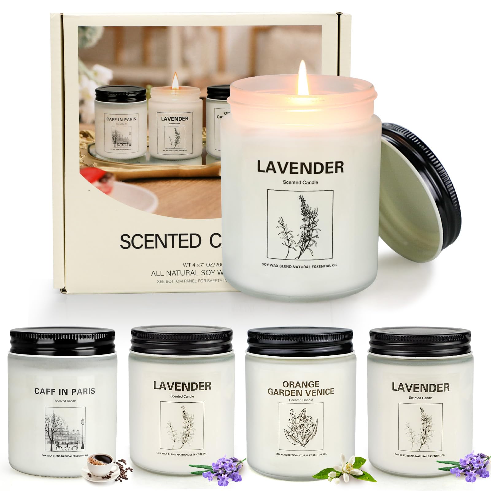 4 Pack Candles for Home Scented, Aromatherapy Lavender Candles Gifts Set for Women, 28 Oz 240 Hour Long Lasting Soy Candles for Women Birthday, Ideal for Gifting, Mom, Anniversary, Christmas