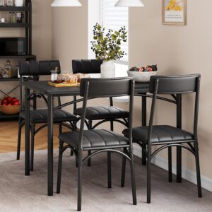 idealhouse dining table set for 4, kitchen table and chairs for 4 with upholstered chairs, 5 piece rectangular kitchen table set, dining room table set for small space, apartment, rustic black