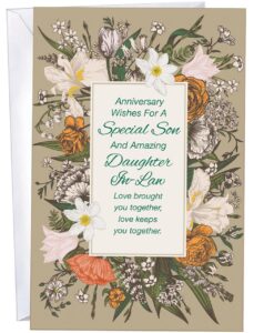 chuck's card-o-rama son anniversary card and daughter-in-law - envelope included - 5" x 7.75" - packaged in extra sturdy mailer - 96049