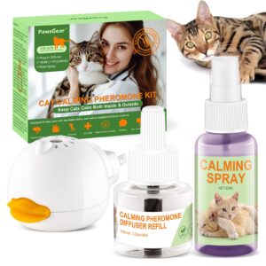 pawsgear cat calming pheromone diffuser and spray,relieve anxiety stress reduce fighting and scratching,fits all cats