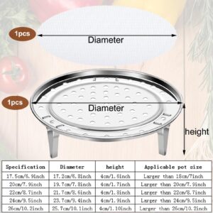 Round Steamer Rack 1pcs with Silicone Steamer Liners, Stainless Steel Food Steamer Basket with Removable Stand for Steamer Cooking, Instant Pot Steamer Basket for Vegetables Dumplings fish and Seafood (Round-6.9inch/17.5cm)