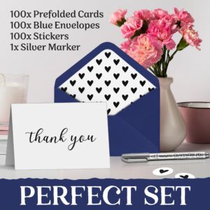 100 Pack Thank You Cards with Envelopes – 4x6 White Thank You Cards Bulk with Envelopes, Stickers and Marker – Elegant Thank You Note Cards for Baby Shower, Wedding, Funeral, Graduation.