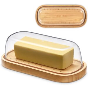 butter dish with lid, bamboo butter holder, butter container keeper, perfect for east/west coast butter, bpa-free, microwave/dishwasher safe