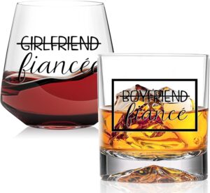 trophytoast engagement gifts for couples 2pcs wine glasses set- newly engagement couple gifts, fiance fiancee gift for him and her, engaged party gifts for bridal wedding gifts