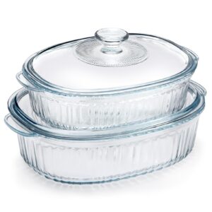 nutriups 4-pieces oval glass casserole dish with lid, set of 2（1.9 qt+3 qt) borosilicate glass, oval casserole dish for oven