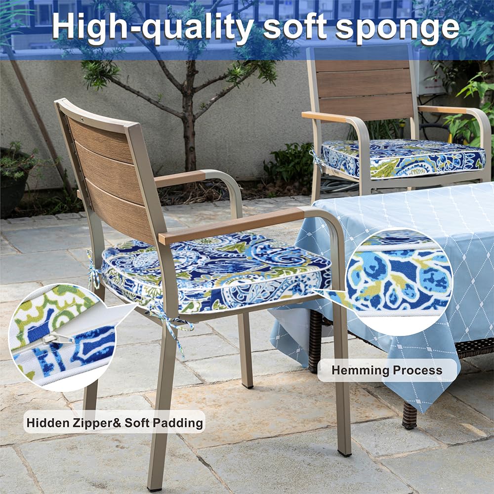 JMGBird Outdoor Chair Cushions Set of 4 Patio Cushions D16 x W17 Inch with Ties, Outdoor Chair Pad for Patio Furniture Upgrade Thicker