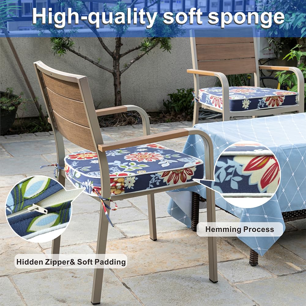 JMGBird Outdoor Chair Cushions Set of 4 Patio Cushions D16 x W17 Inch with Ties, Outdoor Chair Pad for Patio Furniture Upgrade Thicker