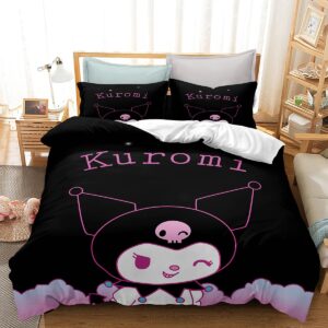 oinghu cartoon duvet cover women girls microfiber kuromi 3d cartoon bedding quilt bedspreads comforter cover boys home bedroom decor bed set(full)