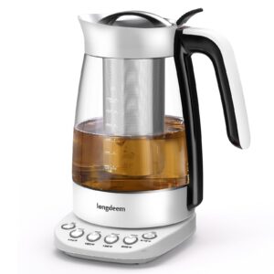 longdeem electric glass tea kettle with infuser, 1.7l fast boiling, stainless steel, temperature control tea maker, non-bpa - easy lid removal & keep warm feature, white