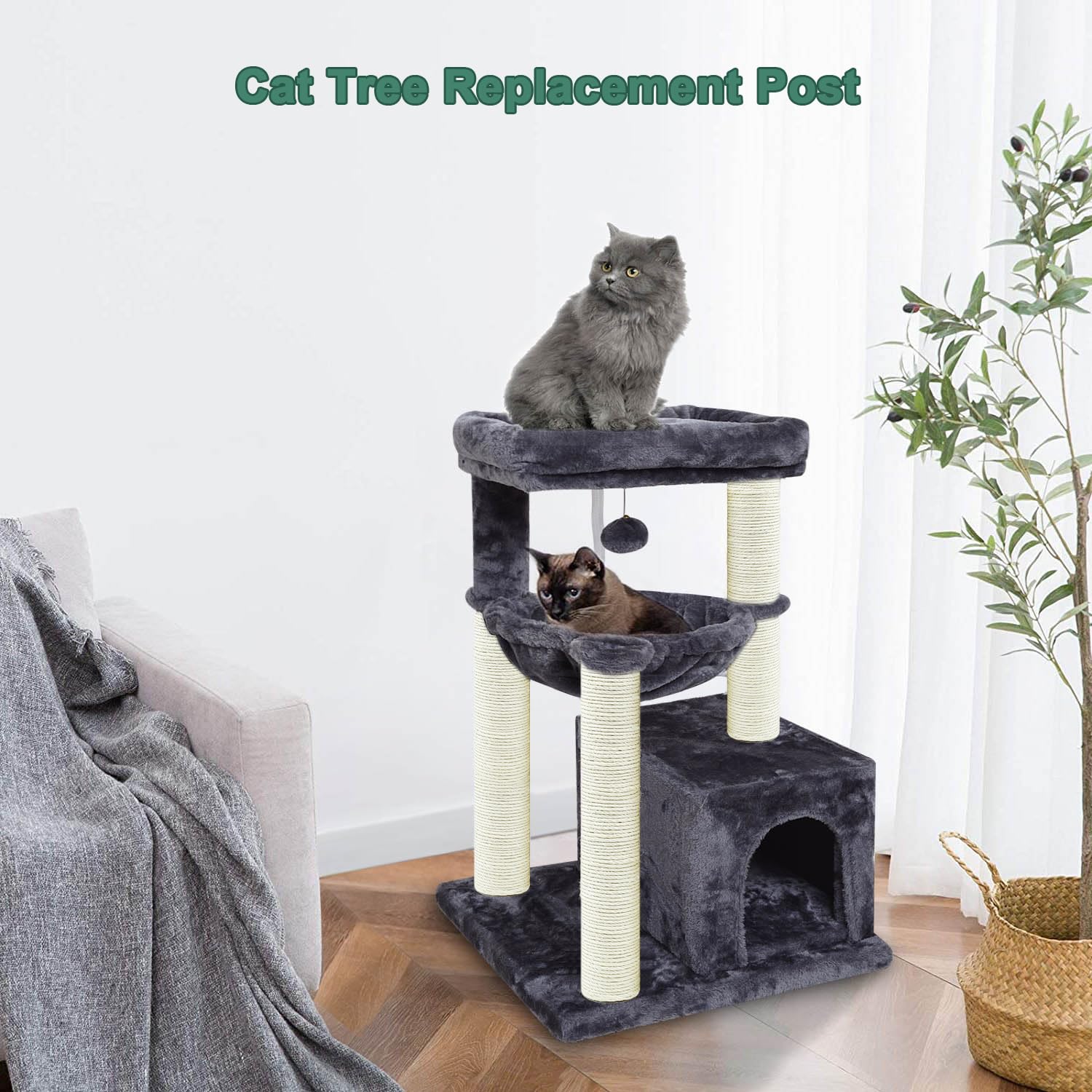 Cat Scratching Post Replacement Pole，2 PCS 11.81in Cat Tree Replacement Post，Natural Sisal Cat Tree Replacement Parts with M8 Screws，Cat Scratch Post Replacement for Refurbishment (11.8in/30cm)