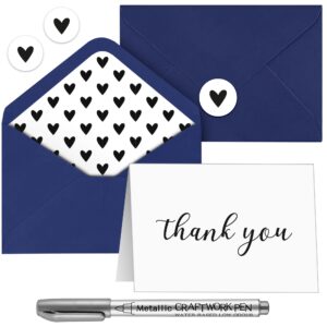 100 pack thank you cards with envelopes – 4x6 white thank you cards bulk with envelopes, stickers and marker – elegant thank you note cards for baby shower, wedding, funeral, graduation.