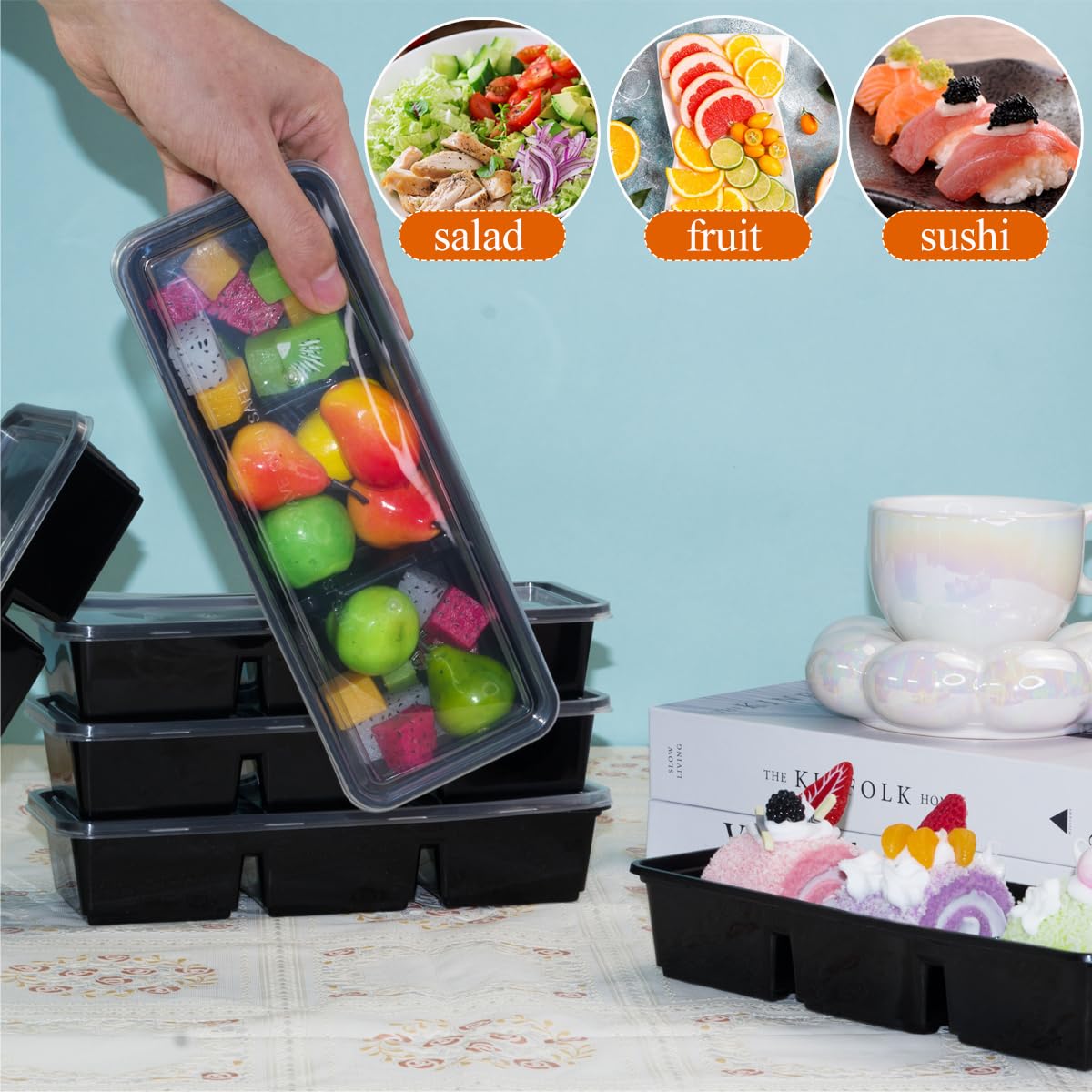 50 Pack 17 Oz Meal Prep Containers with 3 Compartments with lids,Disposable Plastic Bento Boxes Stackable Food Containers Snack,Dessert,Travel Lunch Boxes for Office,Picnic,Microwave Safe (50)