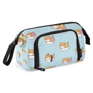 glaphy shiba inu dogs and sushi pencil case large capacity pencil pouch bag zipper storage stationery bag for school office college