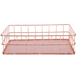 yuecoom wire storage basket, wire storage basket large, metal organizer storage bin decorative storage basket stainless steel for household desktop organization (rose gold)